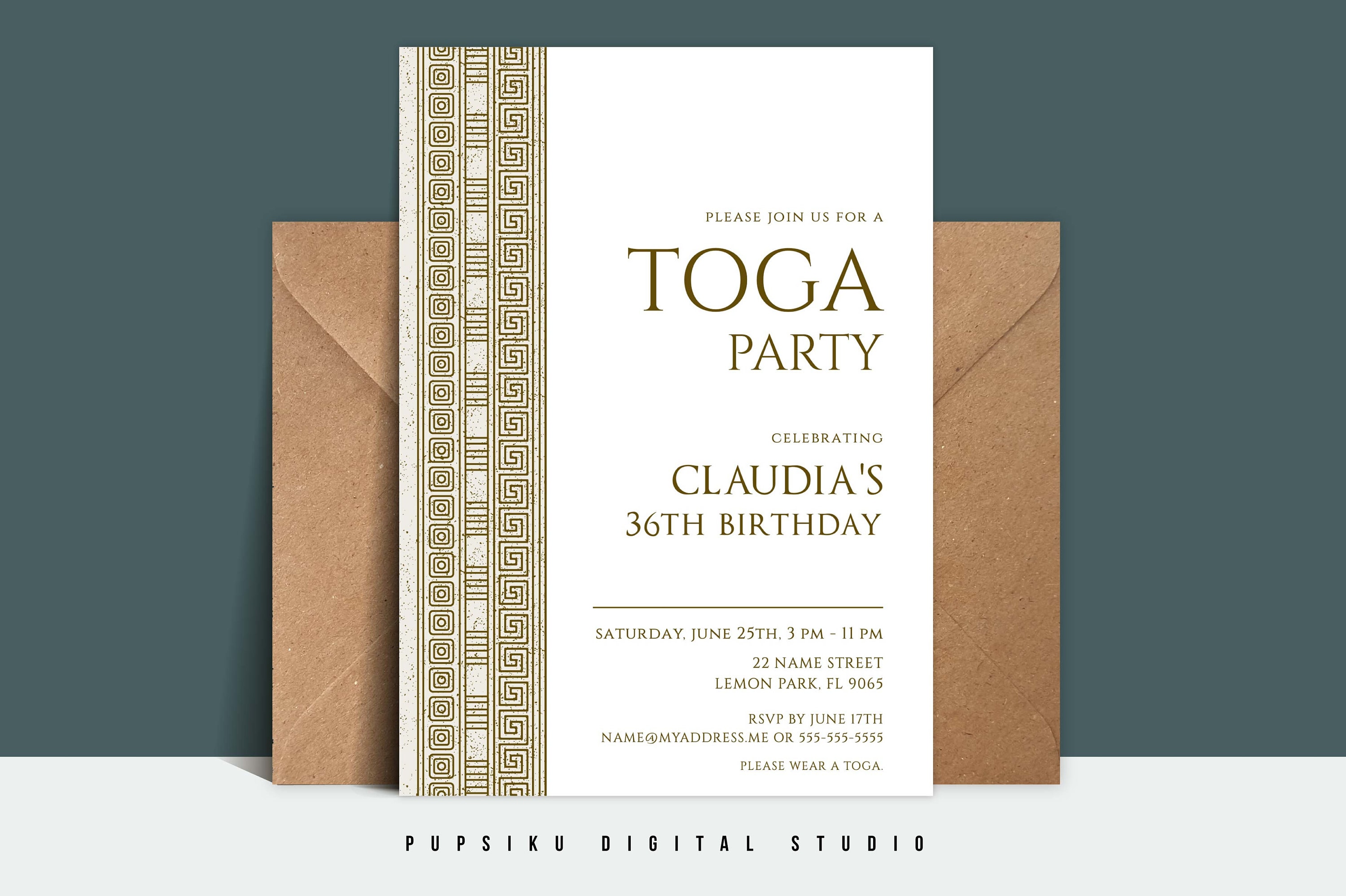 Toga Birthday Party Invitation With Greek Key 5x7 Editable - Etsy
