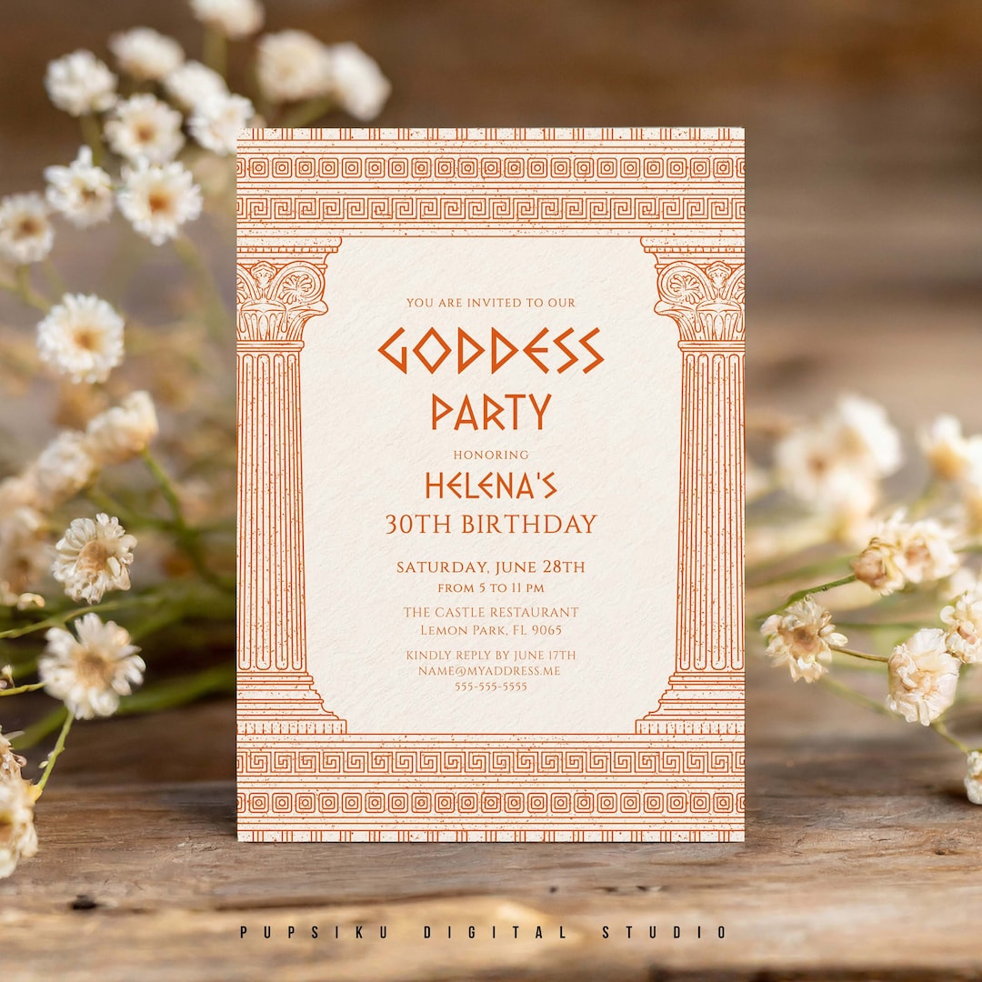 Goddess Party CUSTOM COLORS Invitation, 5x7 Editable Card, Temple ...