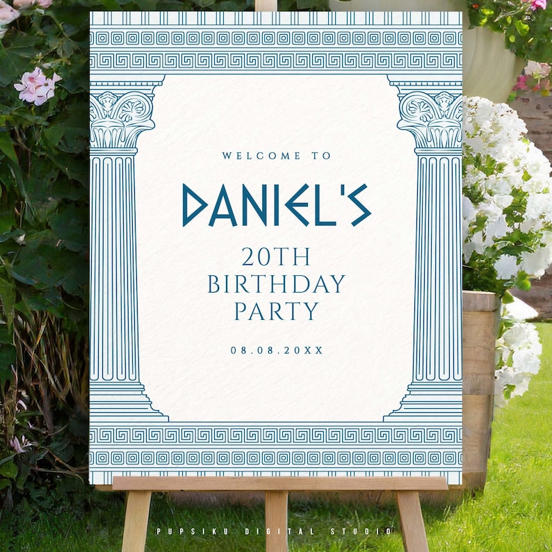 CUSTOM COLORS Greek Welcome Sign With Temple, 16x20” Editable Birthday ...