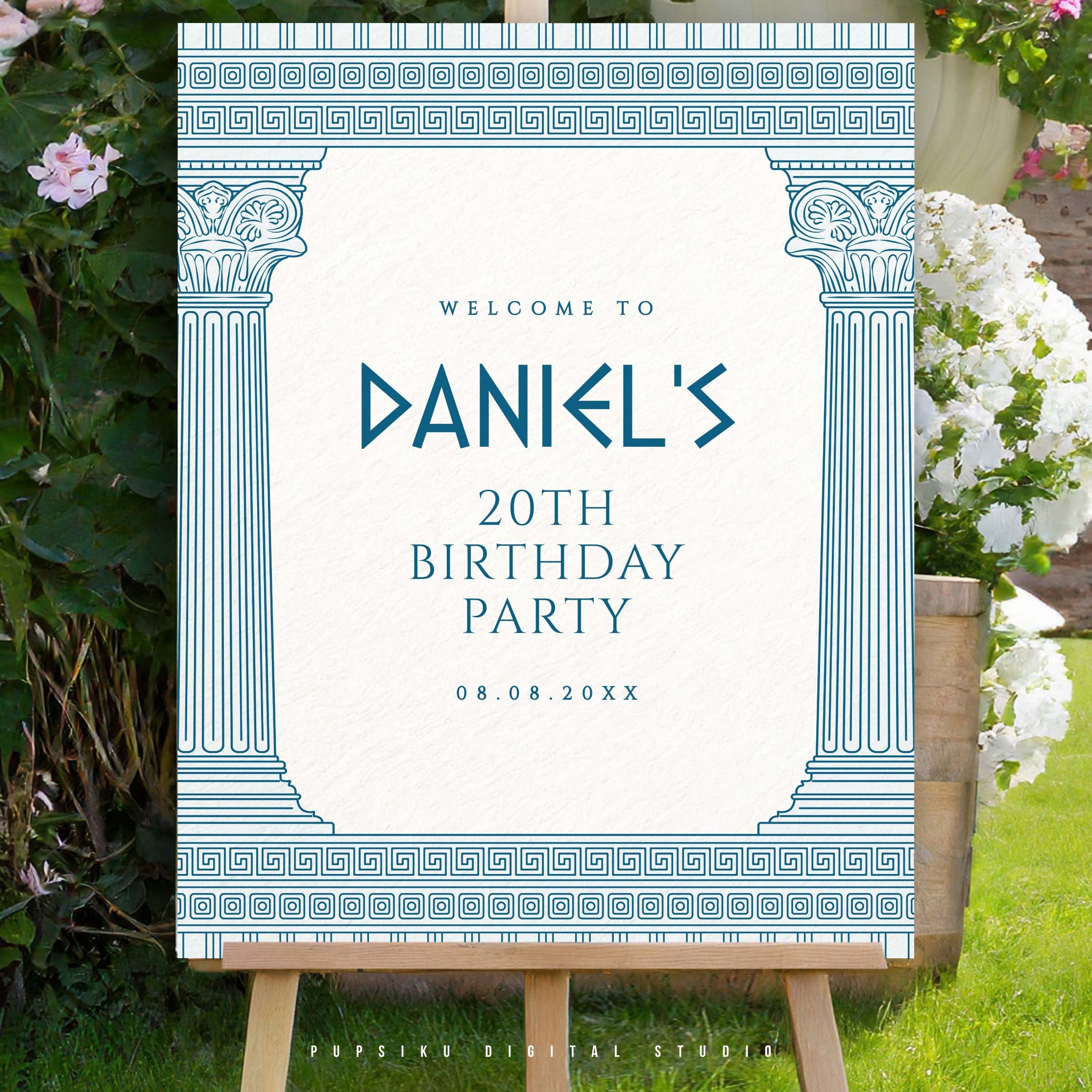 CUSTOM COLORS Greek Welcome Sign With Temple, 16x20” Editable Birthday ...