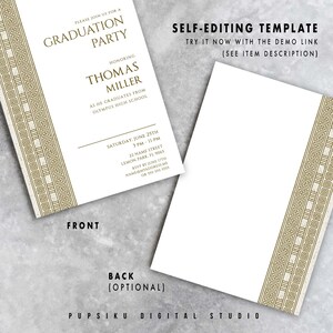 Elegant Graduation Party Invitation With Greek Key, 5x7 Editable Card ...
