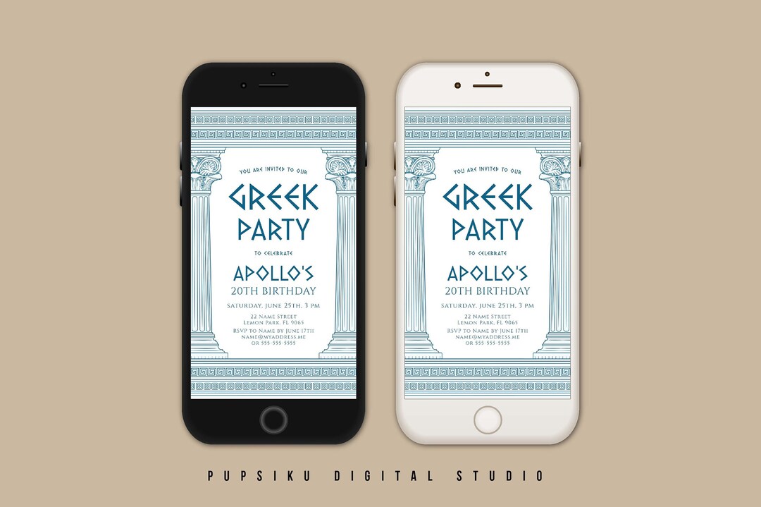 Greek Party Invitation in Blue 1080x1920px Editable Greece or - Etsy