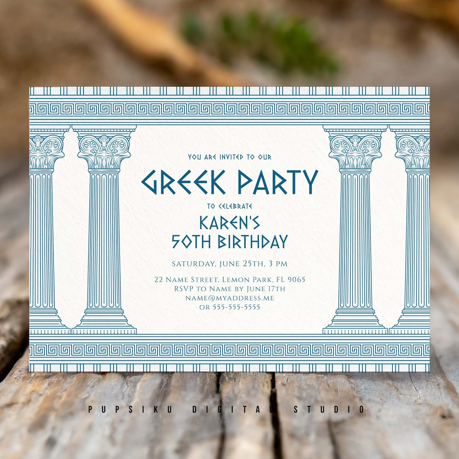 CUSTOM COLORS Greek Party Invitation, 7x5 Editable Card With Temple ...