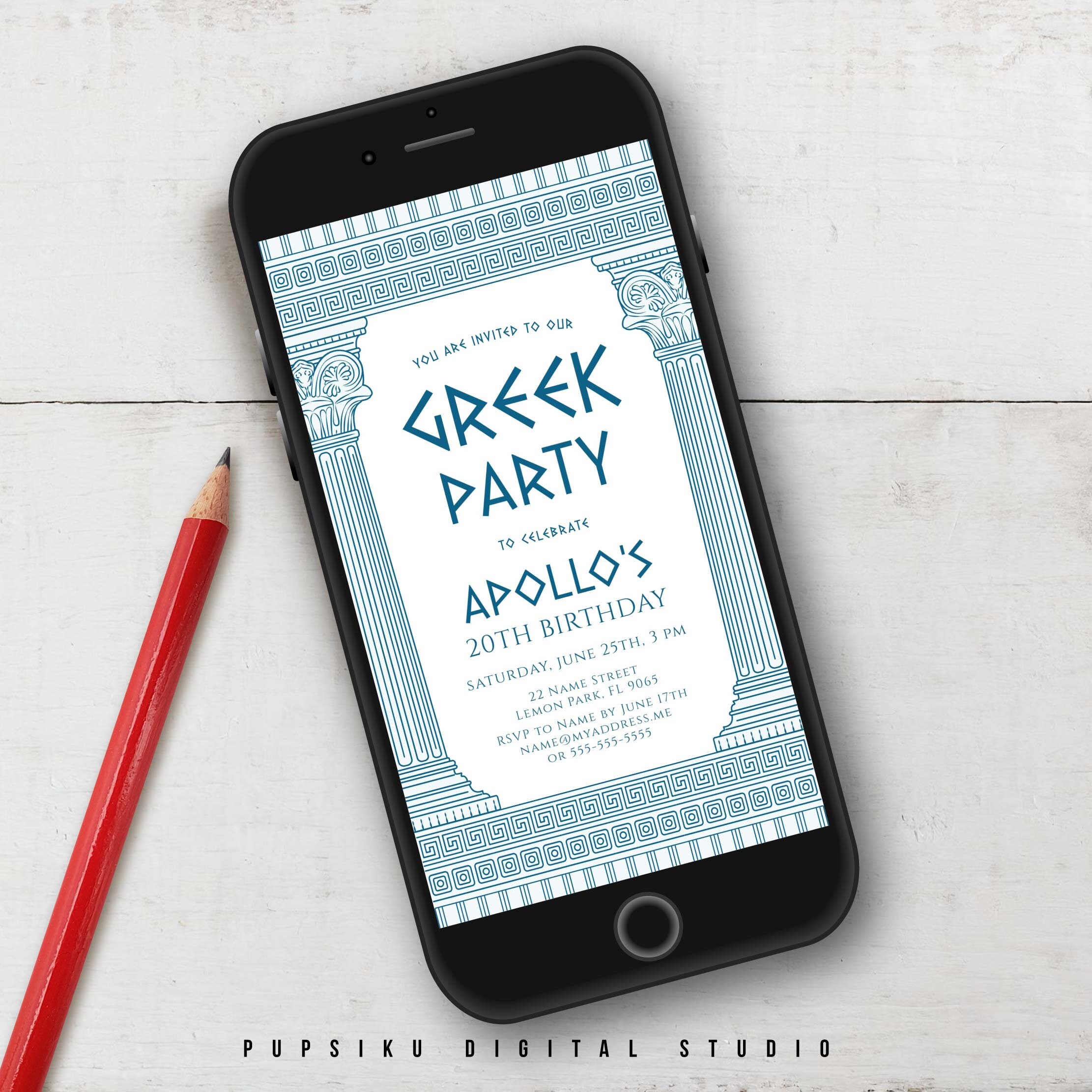 Greek Party Invitation CUSTOM COLORS, 1080x1920px Editable Greece or ...
