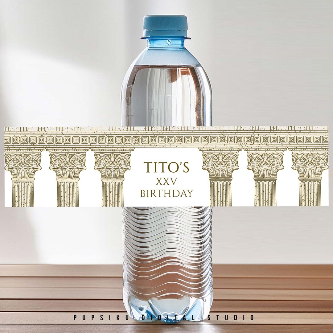 Roman Party Water Bottle Label With Temple Pillars, Editable Party ...