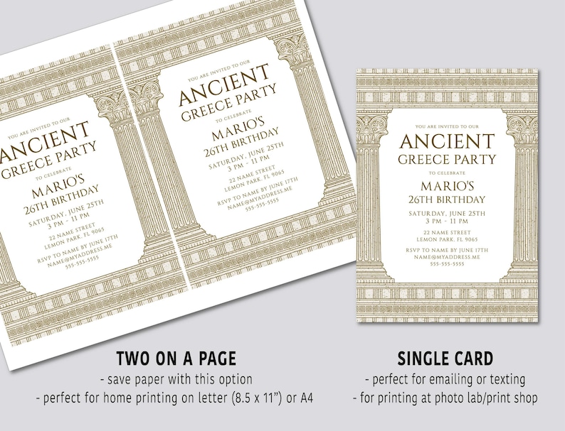 Ancient Greece Birthday Party Invitation: Editable Temple Columns ...