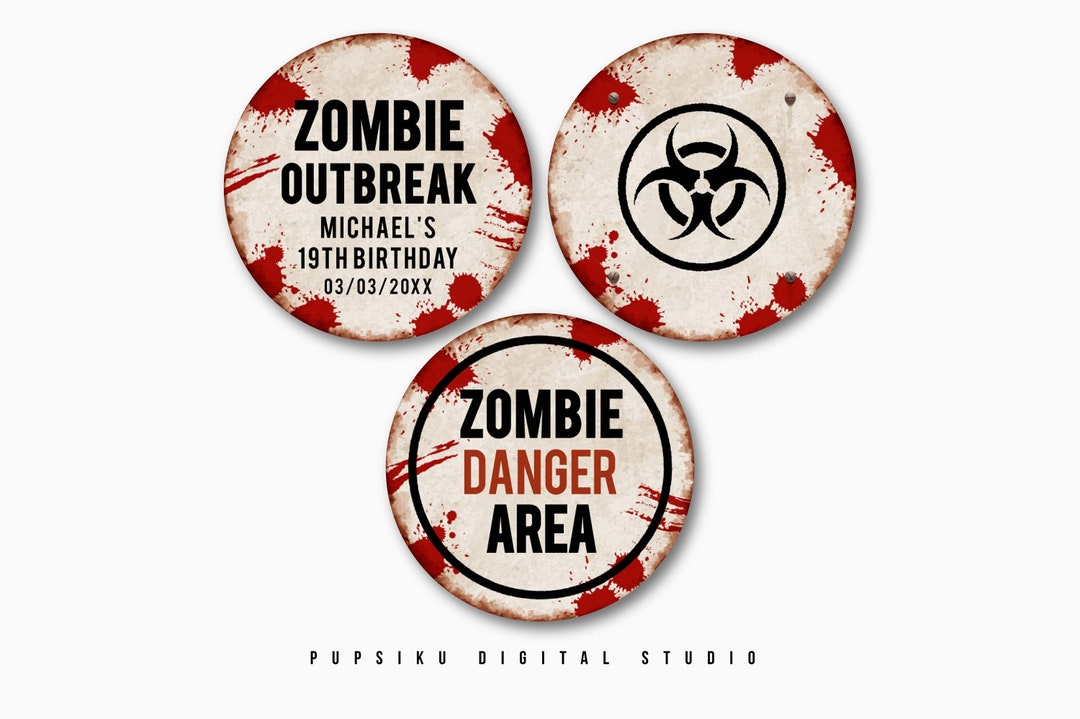 Zombie Party Round Tags With Blood and Biohazard Three - Etsy