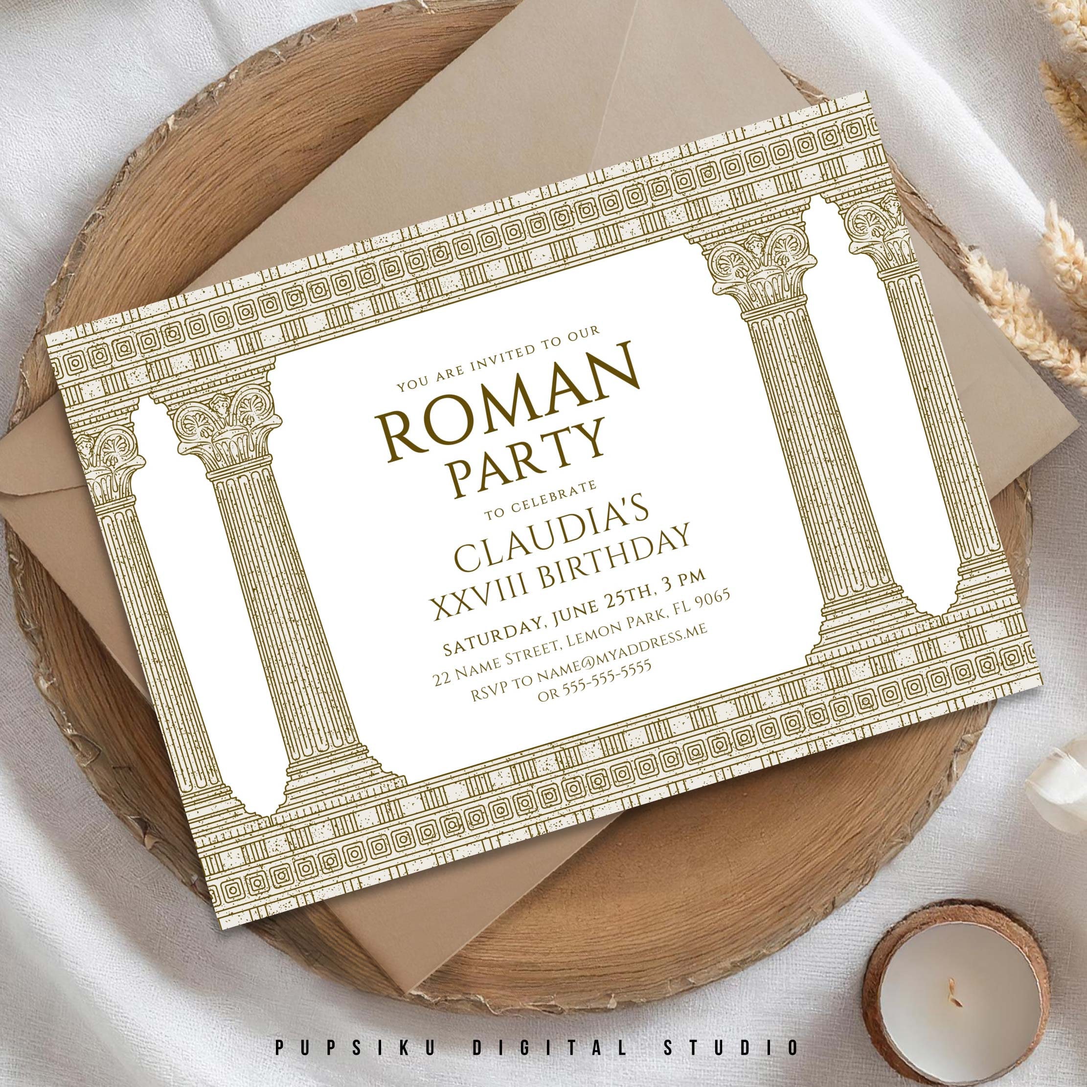 Roman Birthday Party Invitation: Ancient Greece Toga (7x5 Editable File ...