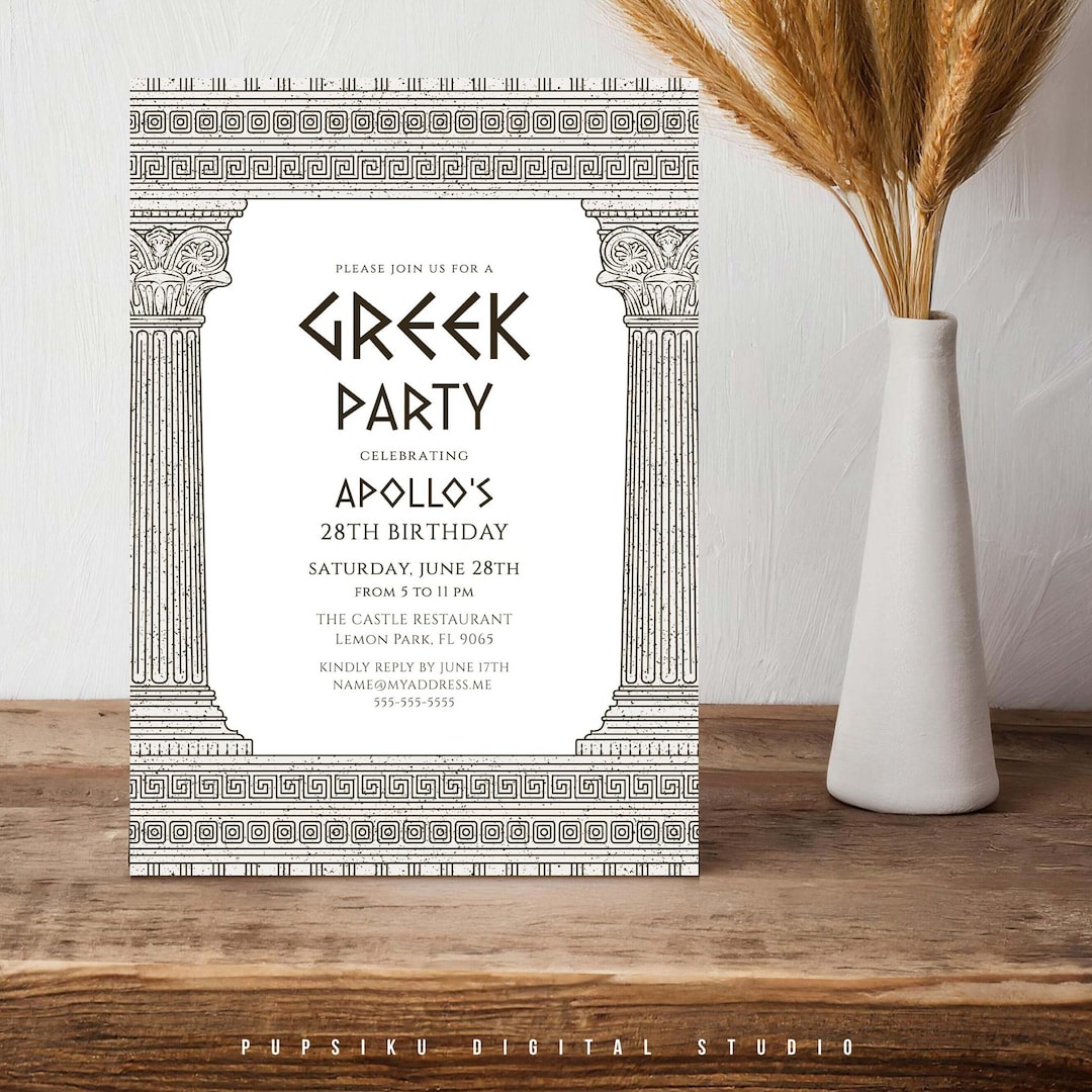 CUSTOM COLORS Greek Party Invitation, 5x7 Editable Card With Elegant ...