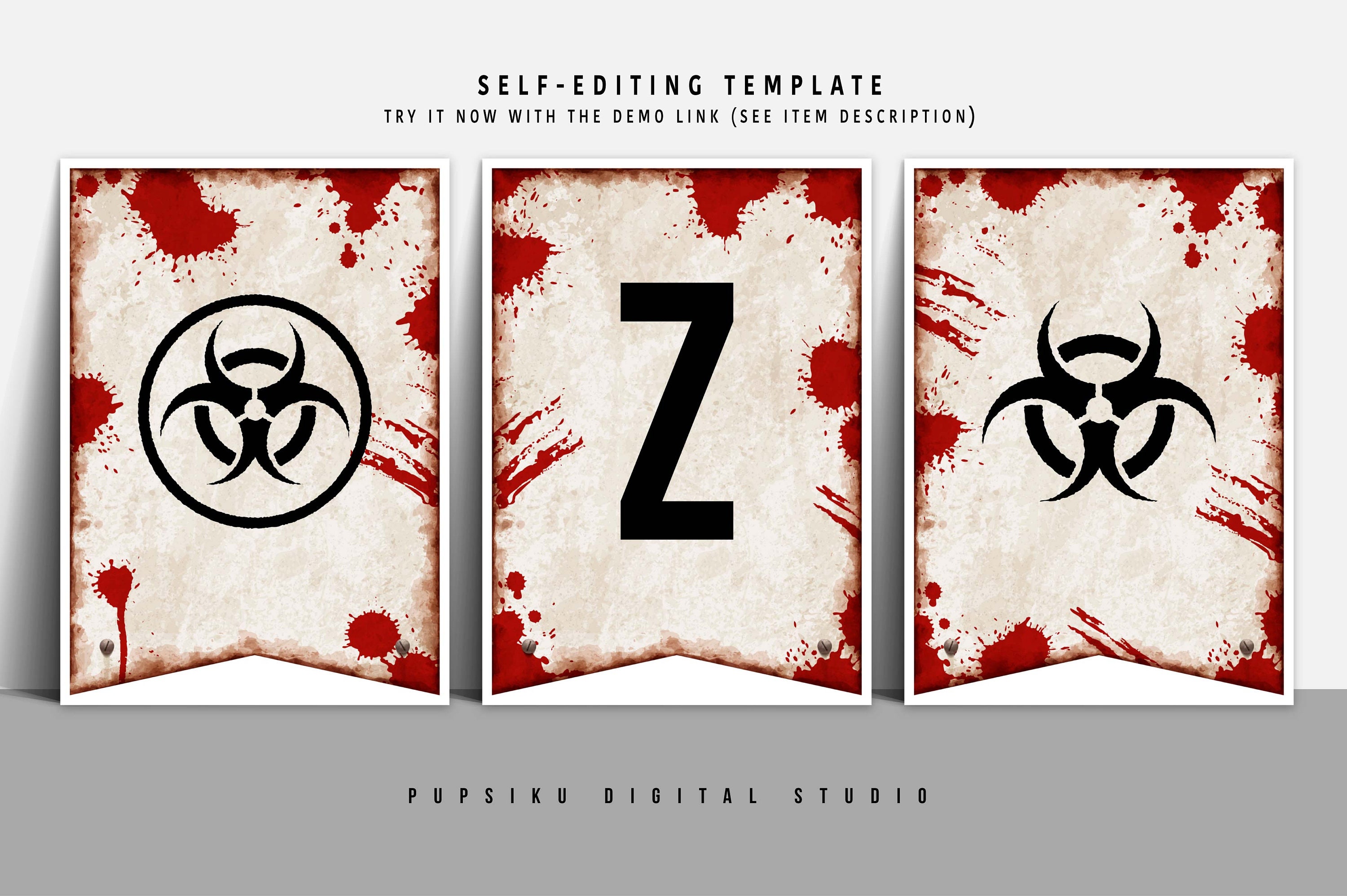 Zombie Flag Banner With Blood and Biohazard Symbols, 5x7 Editable ...