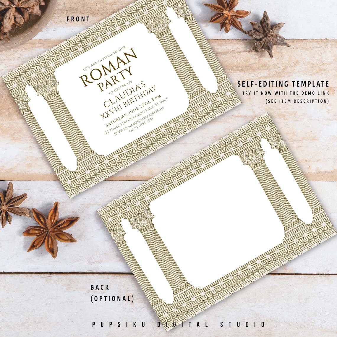 Roman Birthday Party Invitation: Ancient Greece Toga (7x5 Editable File ...