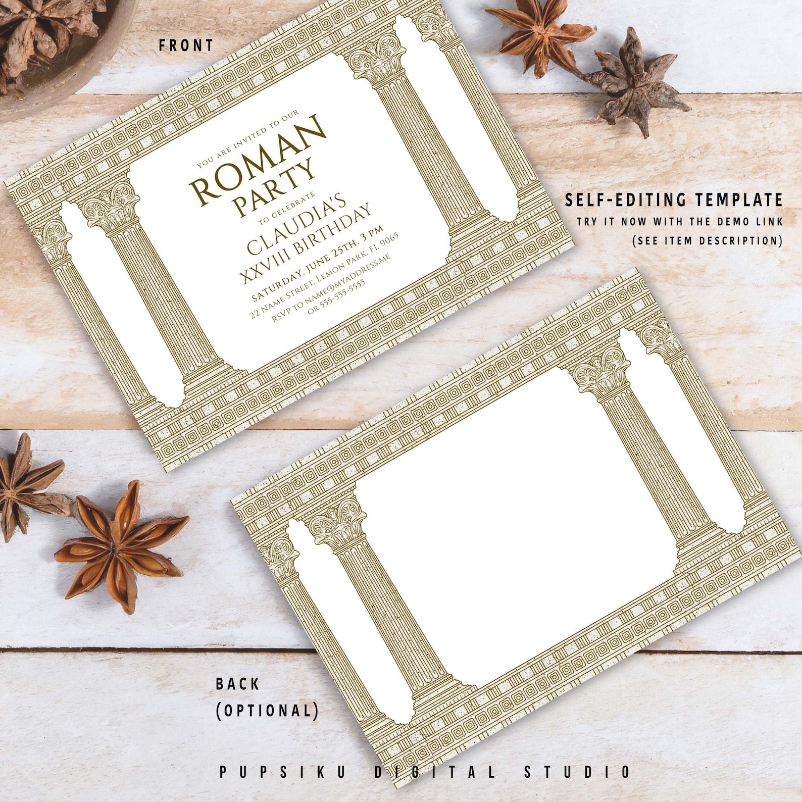 Roman Birthday Party Invitation: Ancient Greece Toga (7x5 Editable File ...