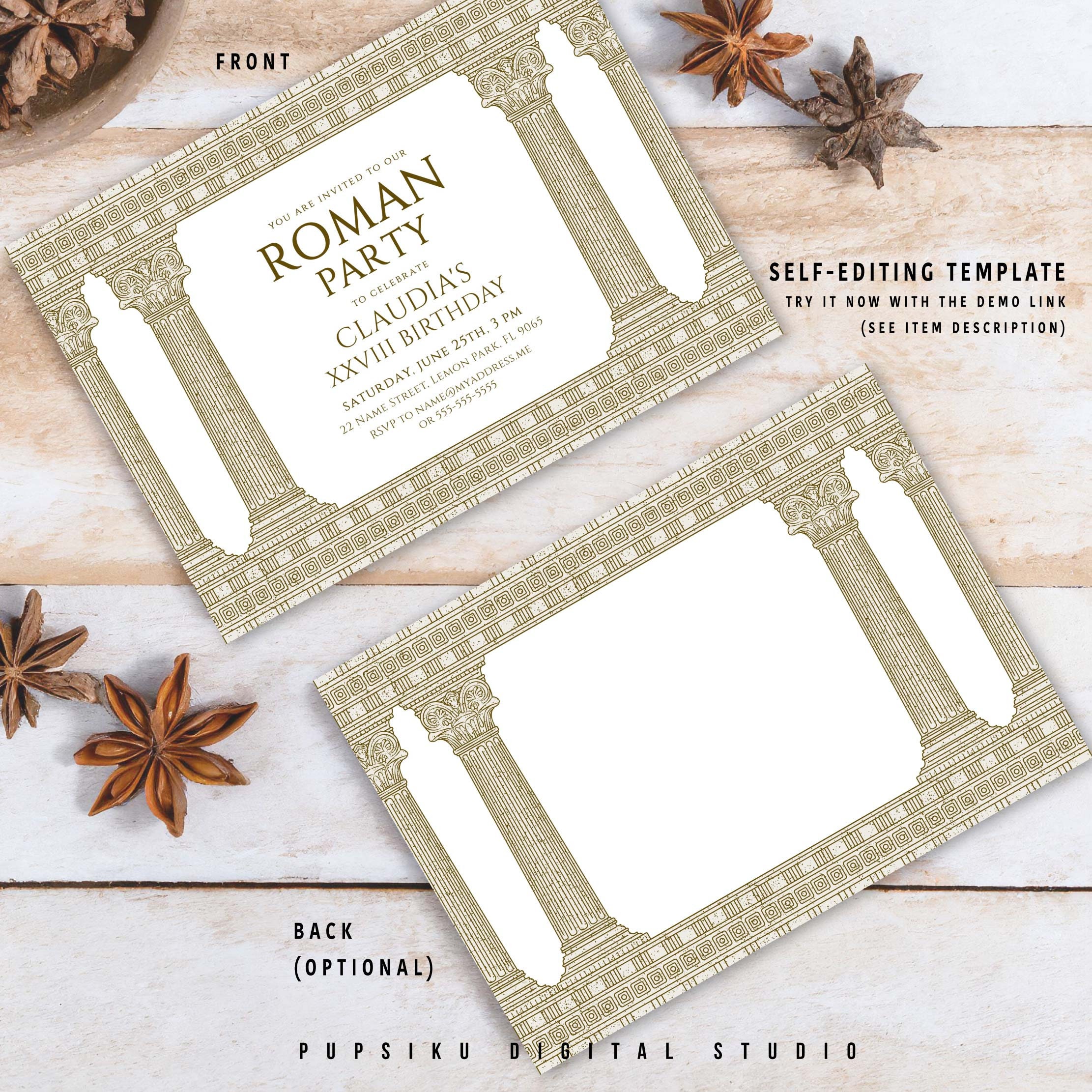 Roman Birthday Party Invitation: Ancient Greece Toga (7x5 Editable File ...