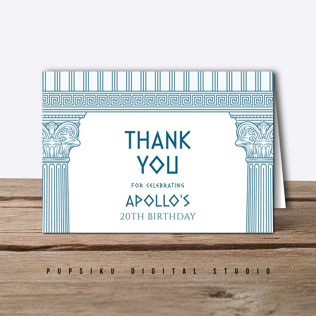 Greek Party Thank You Card, CUSTOM COLORS Editable Ancient History ...