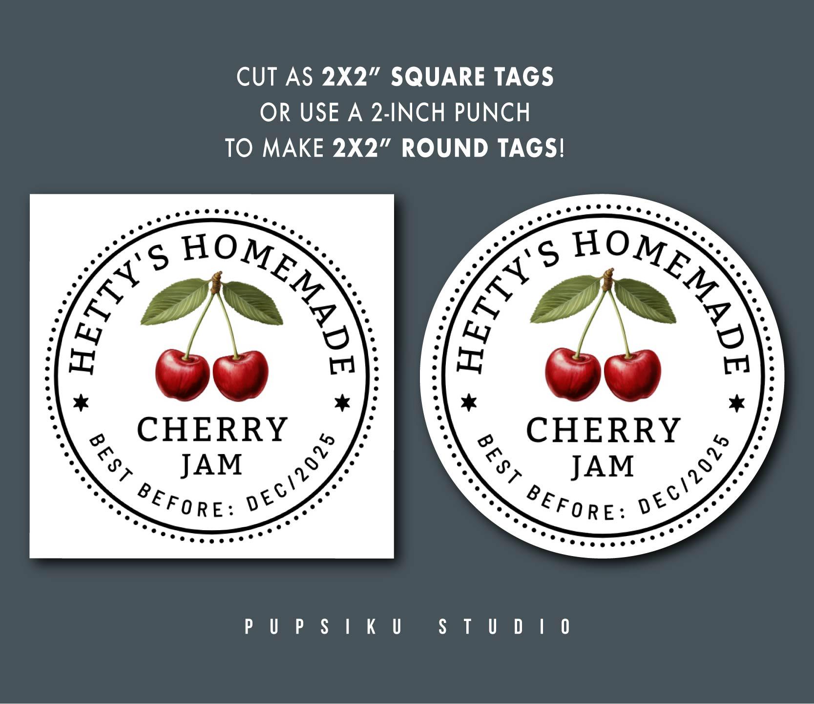 Cherry Jam Label: Editable Round or Square Jar Sticker (digital ...