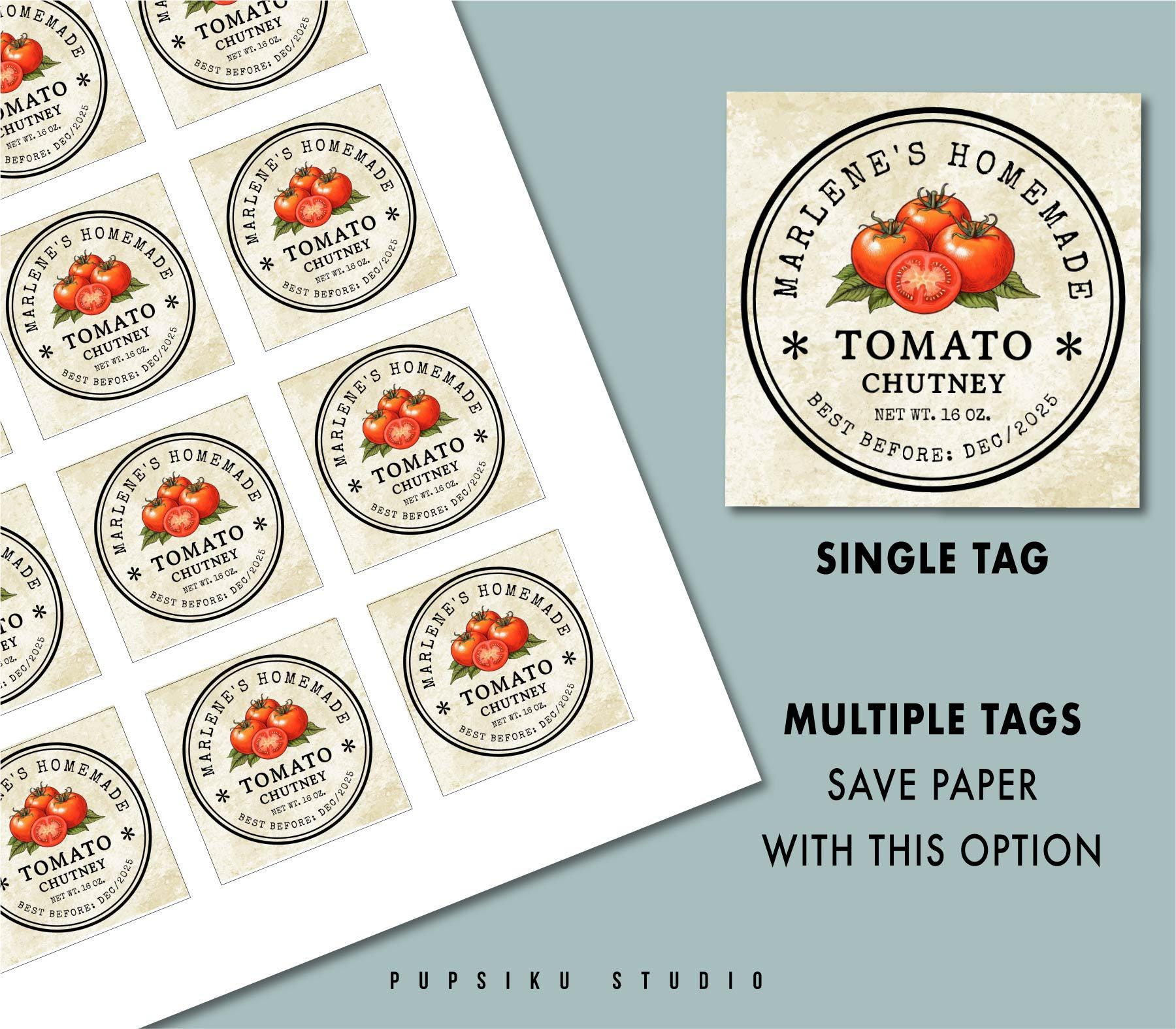 Editable Tomato Chutney Canning Label, Printable 2x2 Square or Round ...
