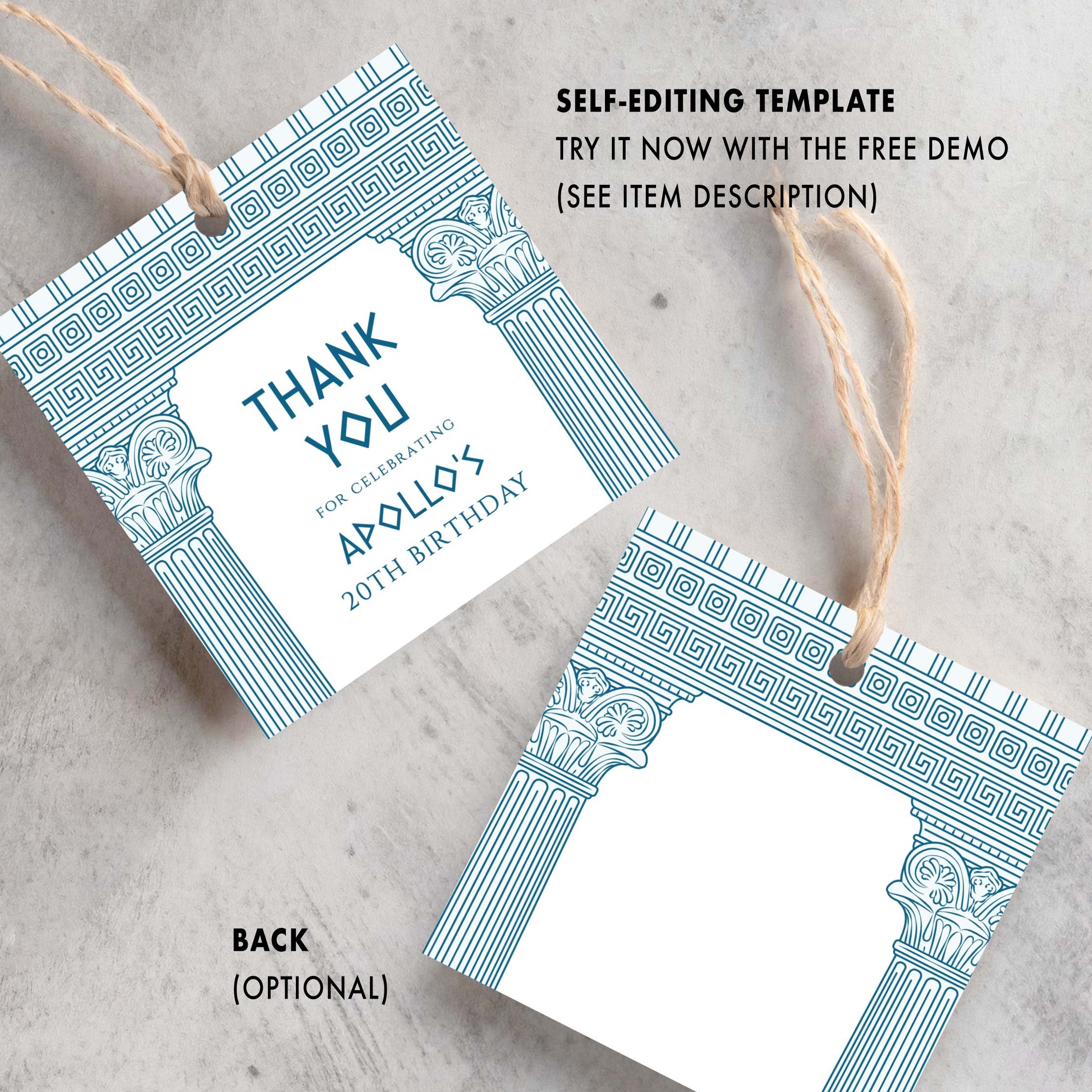 CUSTOM COLORS Greek Party Gift Tag, 3x3 Blue Columns and Key Pattern ...
