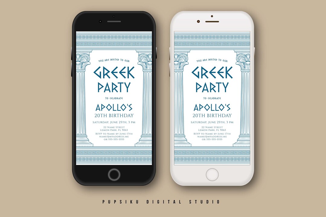 Greek Party Invitation in Blue, 1080x1920px Editable Greece or Rome ...