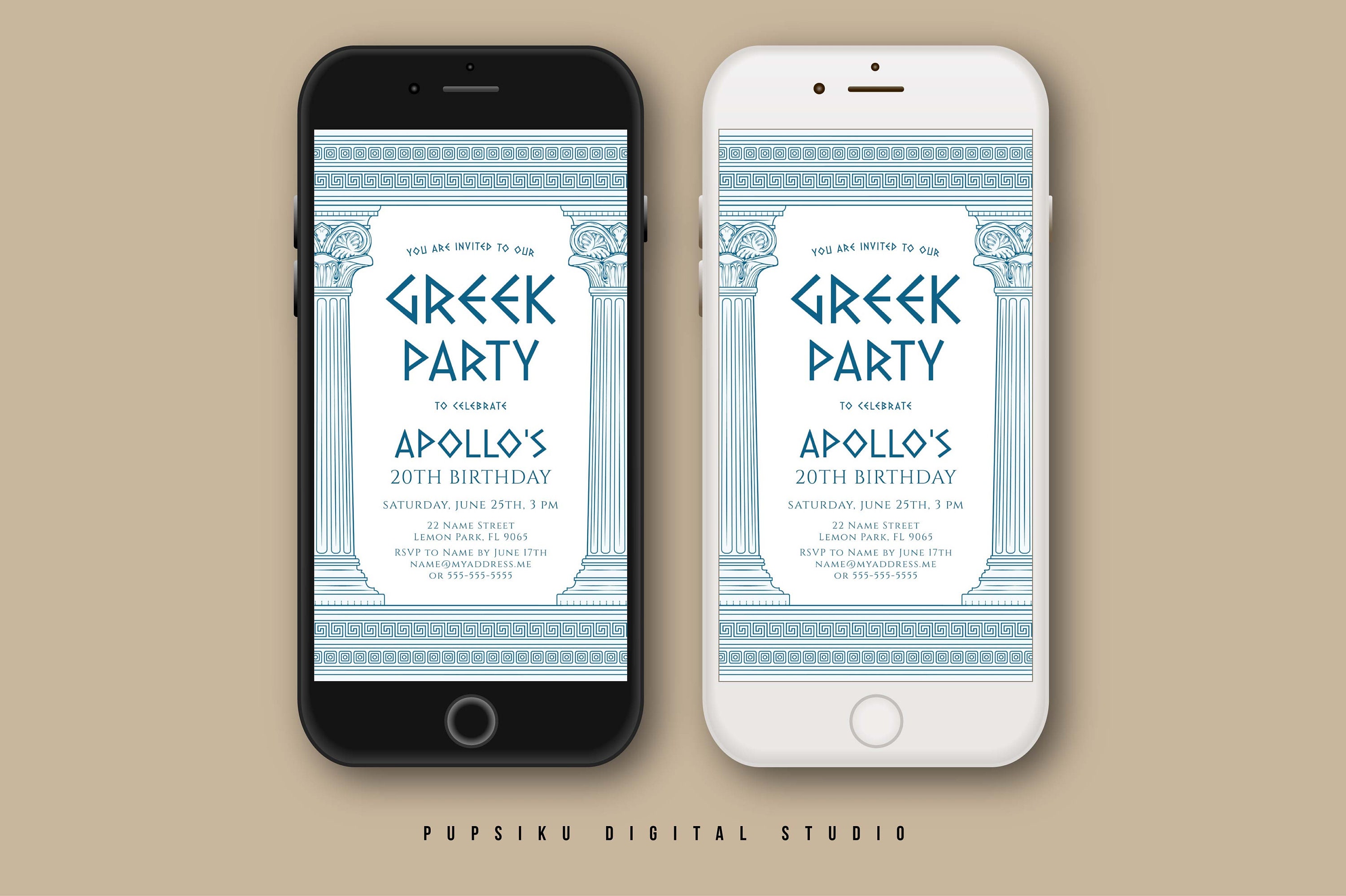 Greek Party Invitation in Blue, 1080x1920px Editable Greece or Rome ...