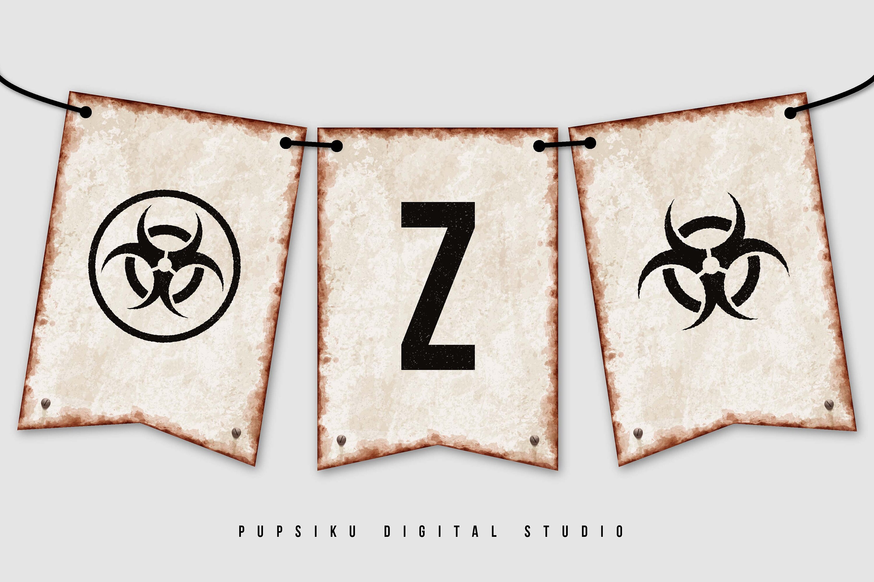 Rusty Flag Banner With Biohazard Symbols 5x7 Editable Zombie - Etsy
