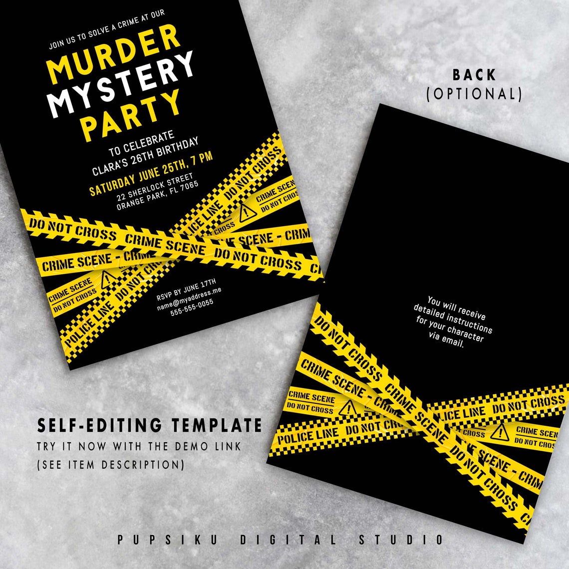 Murder Mystery Birthday Party Invitation, Editable 5x7" Card, PRINTABLE ...