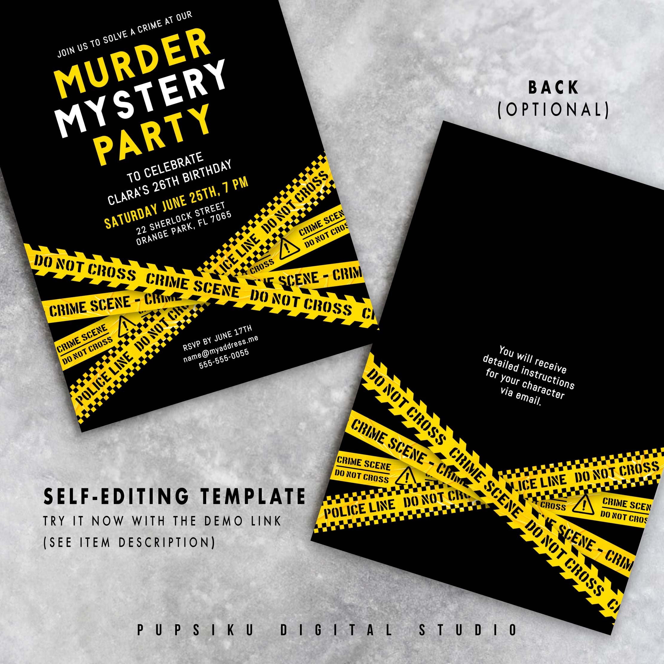 Murder Mystery Birthday Party Invitation, Detective or Police Crime ...