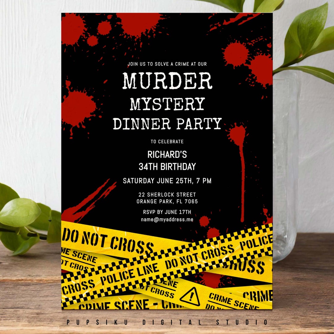 Murder Mystery Dinner Party Invitation, Detective Police Crime Scene ...