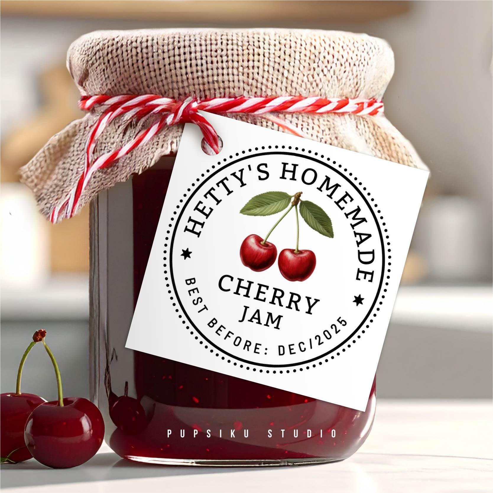 Cherry Jam Label: Editable Round or Square 2x2" Jar Stickers (digital ...
