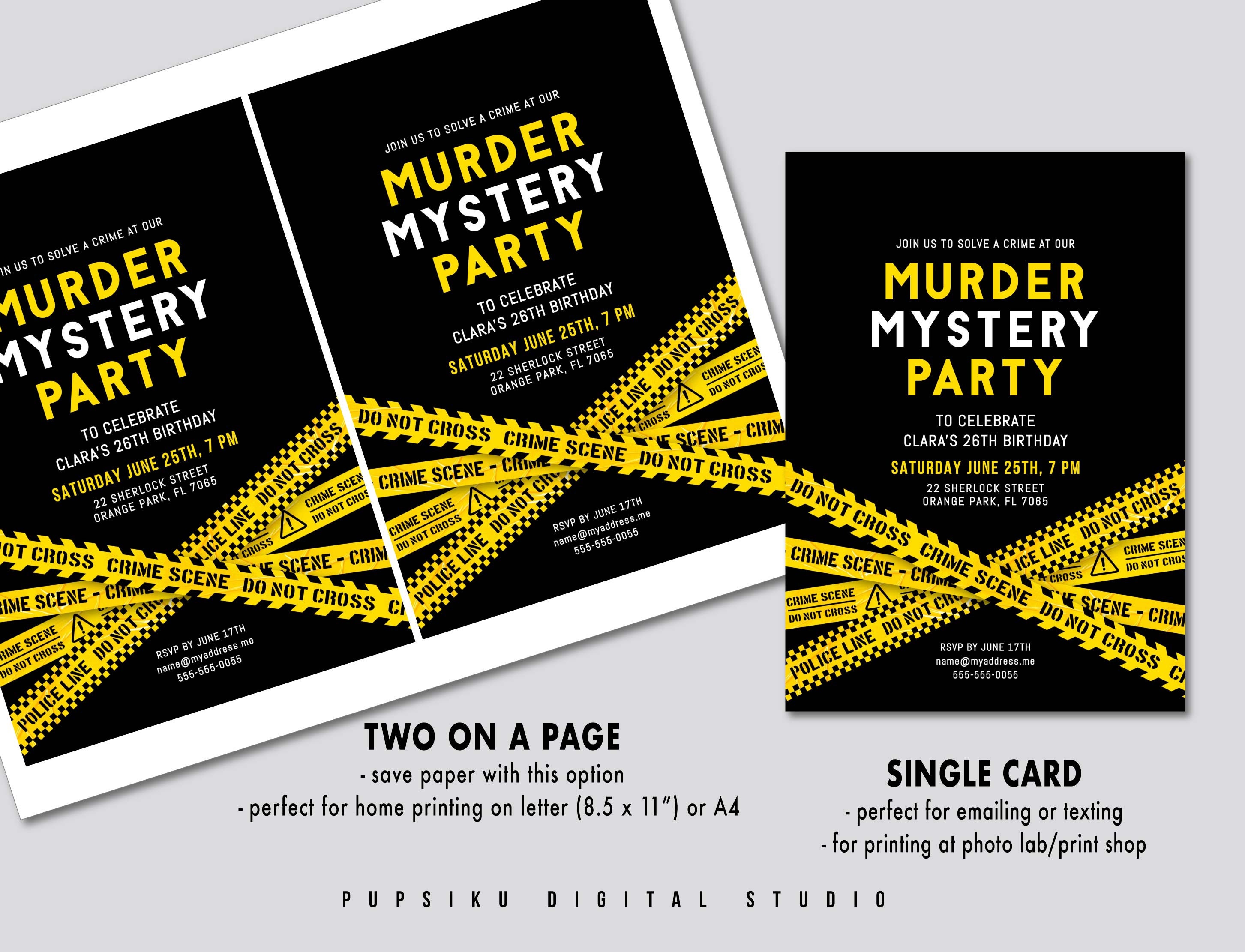 Murder Mystery Birthday Party Invitation, Editable 5x7" Card, PRINTABLE ...