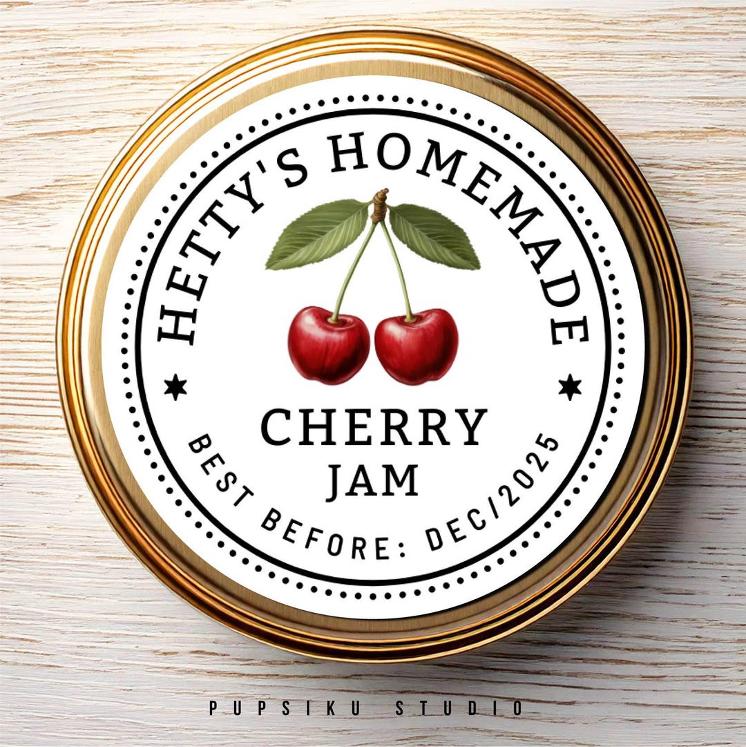 Cherry Jam Label: Editable Round or Square Jar Sticker (digital ...