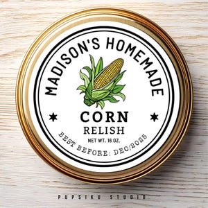Corn Relish Canning Label, Editable 2x2 Square or Round Jar Sticker ...