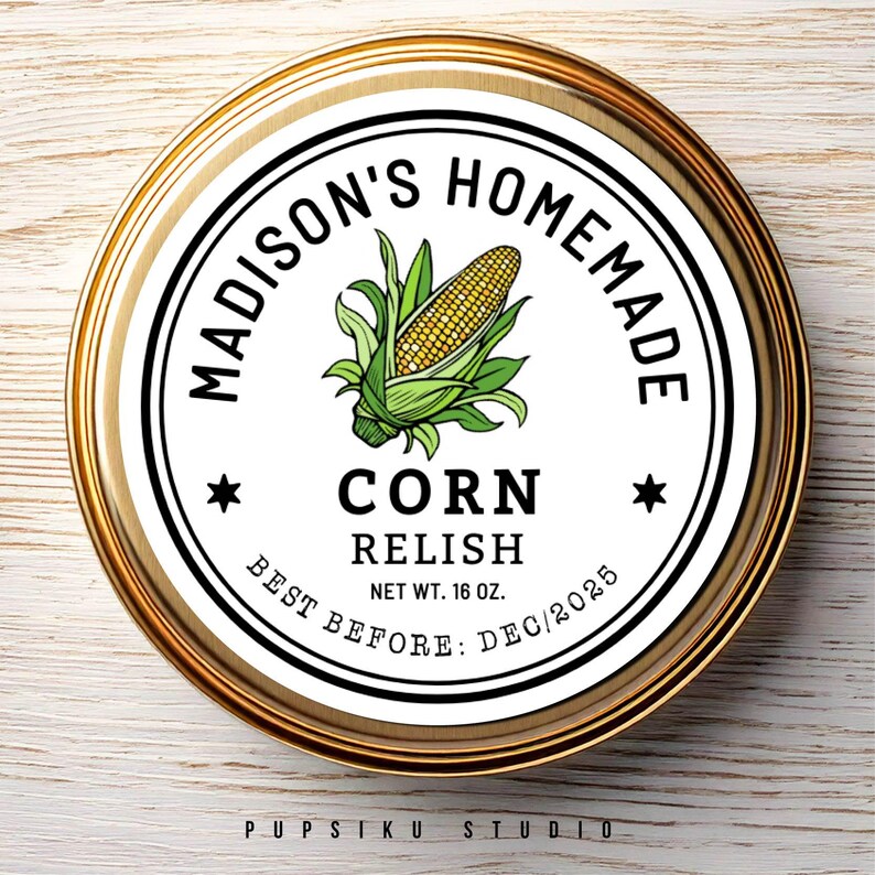Corn Relish Canning Label, Editable 2x2 Square or Round Jar Sticker ...