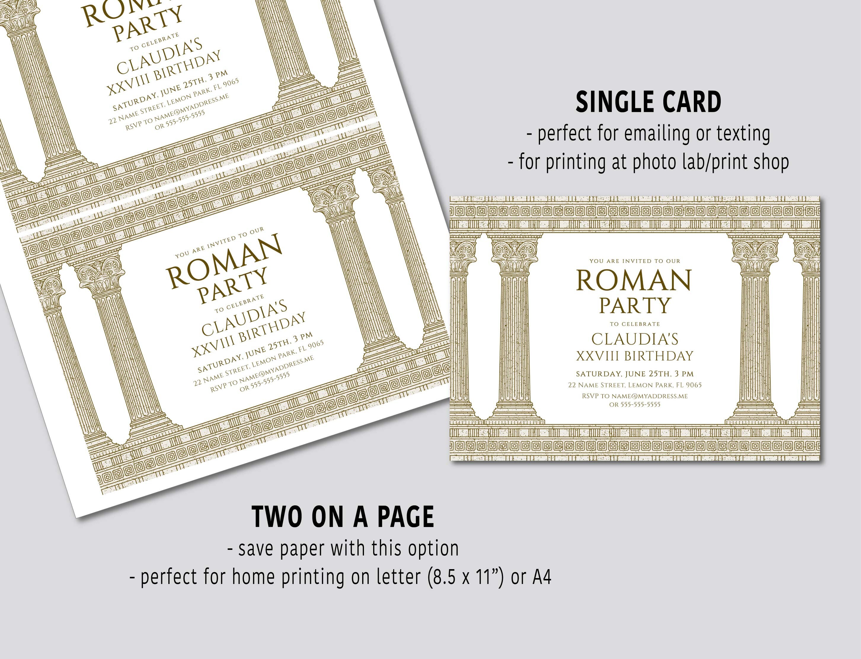 Roman Birthday Party Invitation: Ancient Greece Toga (7x5 Editable File ...