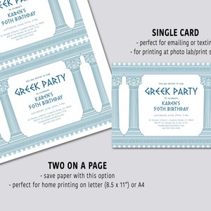 CUSTOM COLORS Greek Party Invitation, 7x5 Editable Card With Temple ...