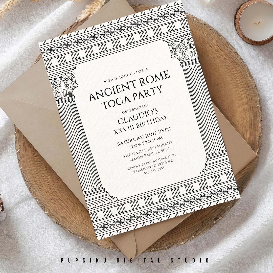 CUSTOM COLORS Roman Party Invitation, 5x7 Editable Template With ...