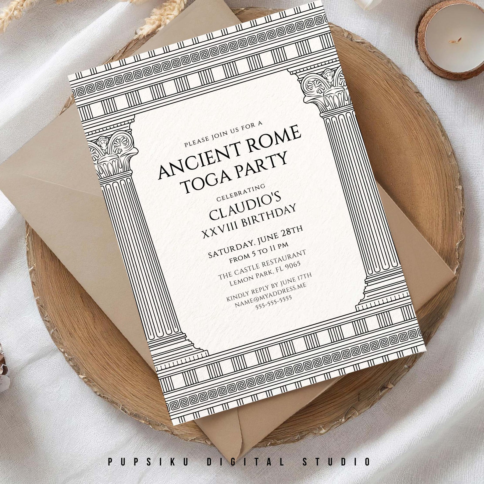 CUSTOM COLORS Roman Party Invitation, 5x7 Editable Template With ...