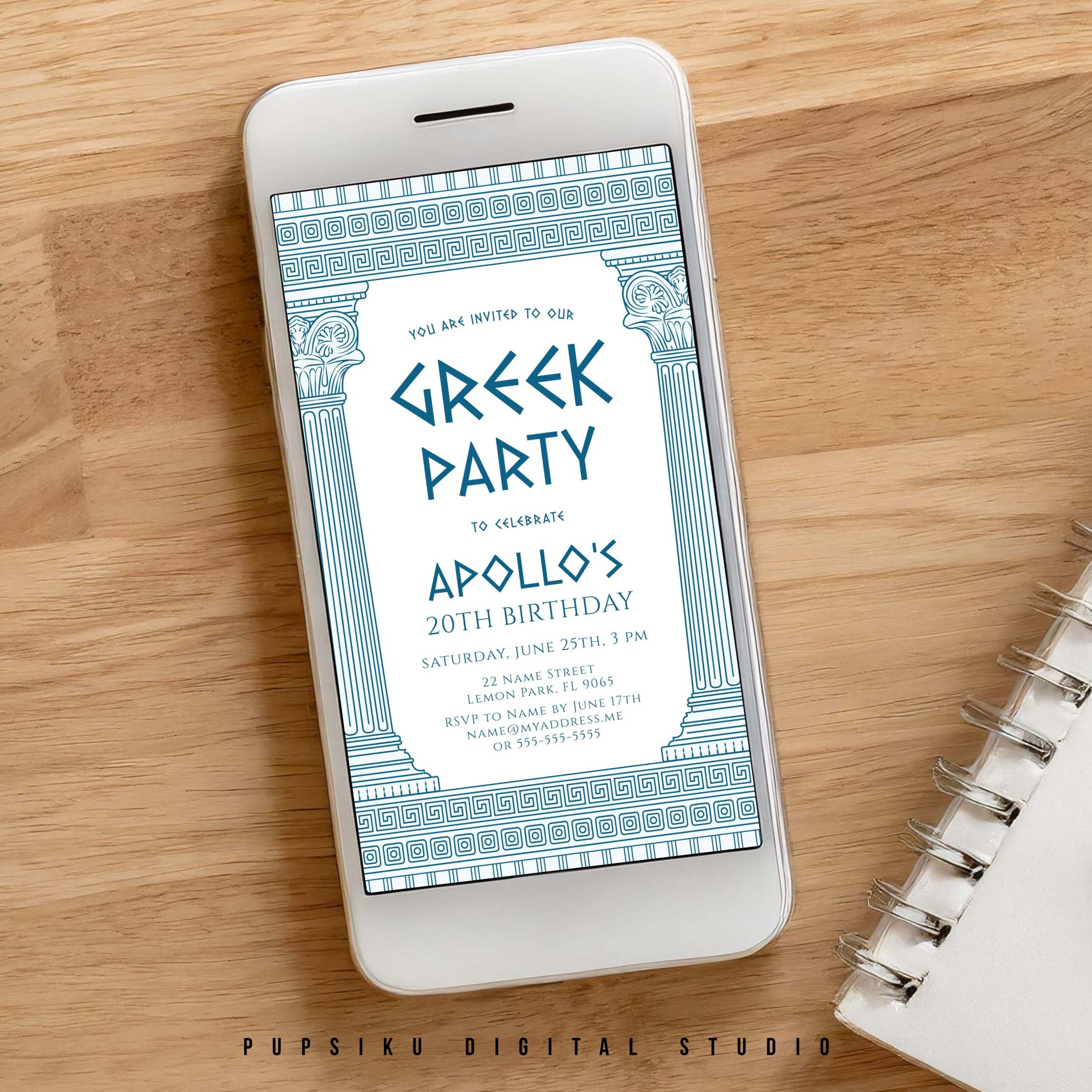 Greek Party Invitation CUSTOM COLORS, 1080x1920px Editable Greece or ...