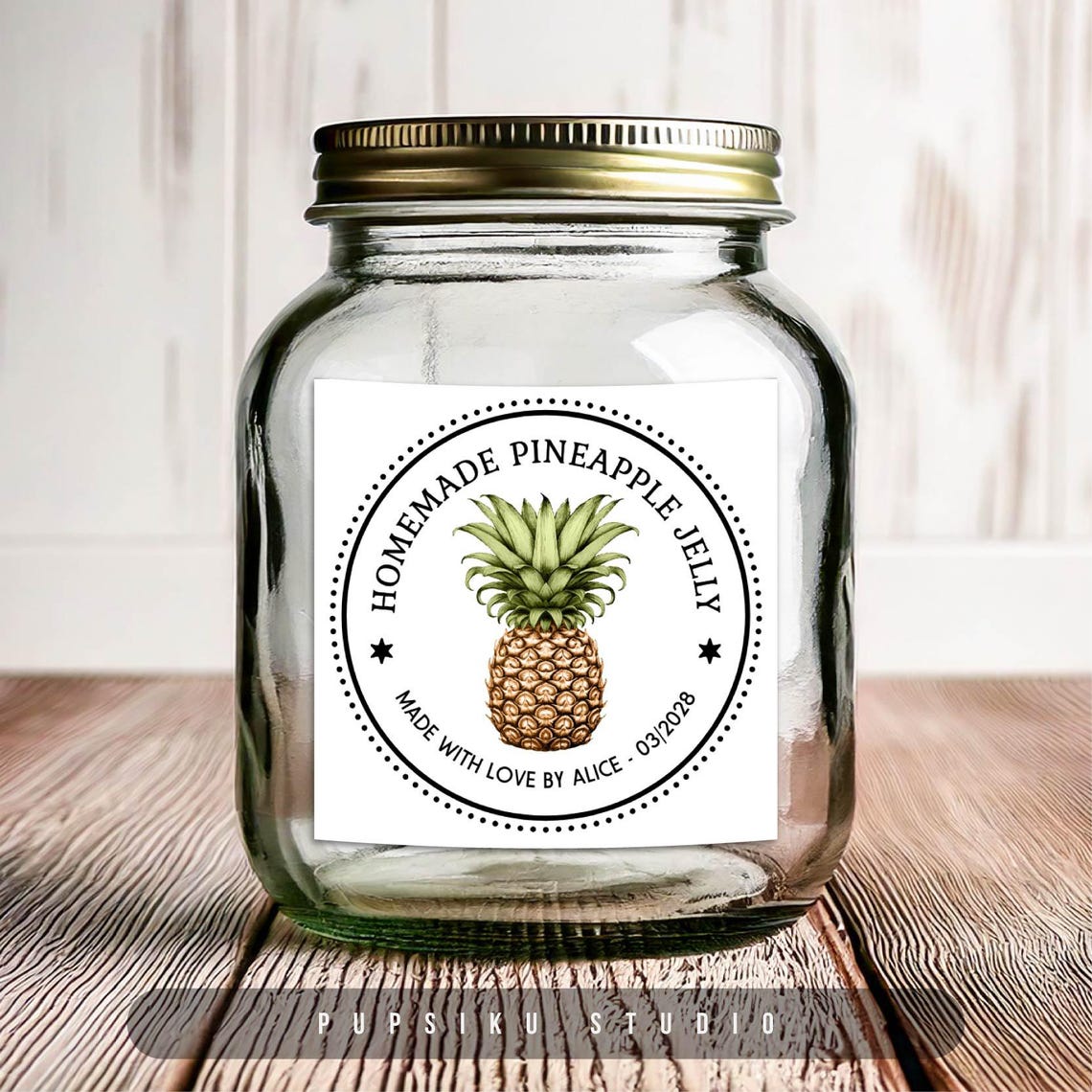 Pineapple Canning Label With Custom Text, Editable 2"x2" Square or ...