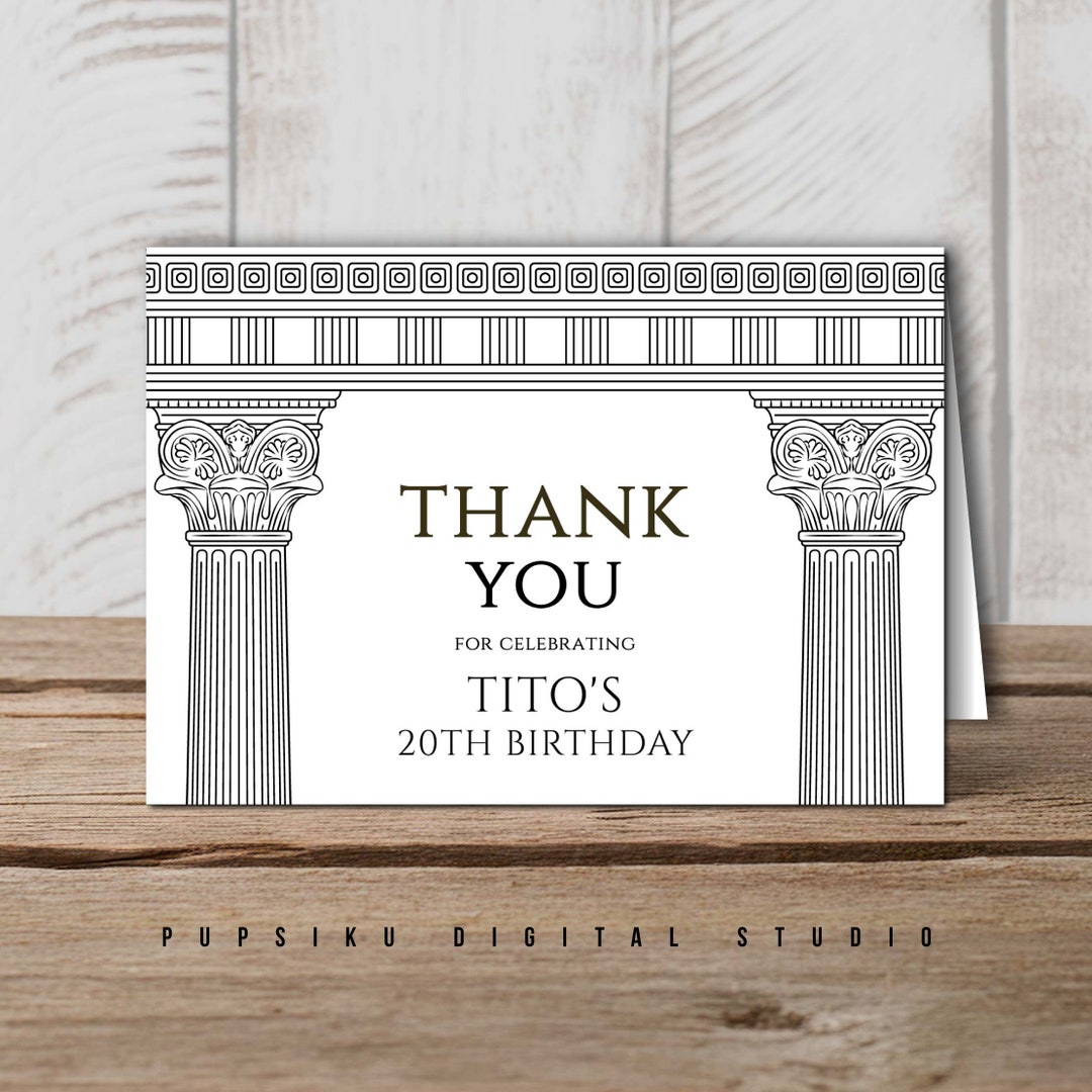 CUSTOM COLORS Thank You Card With Roman Temple, Editable Folded Card ...