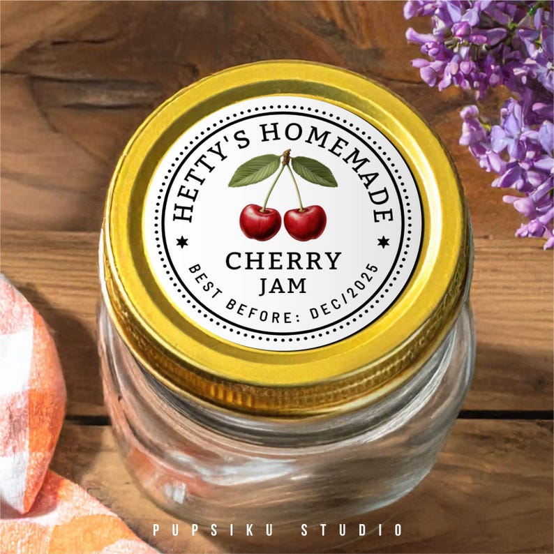 Cherry Jam Label: Editable Round or Square 2x2" Jar Stickers (digital ...