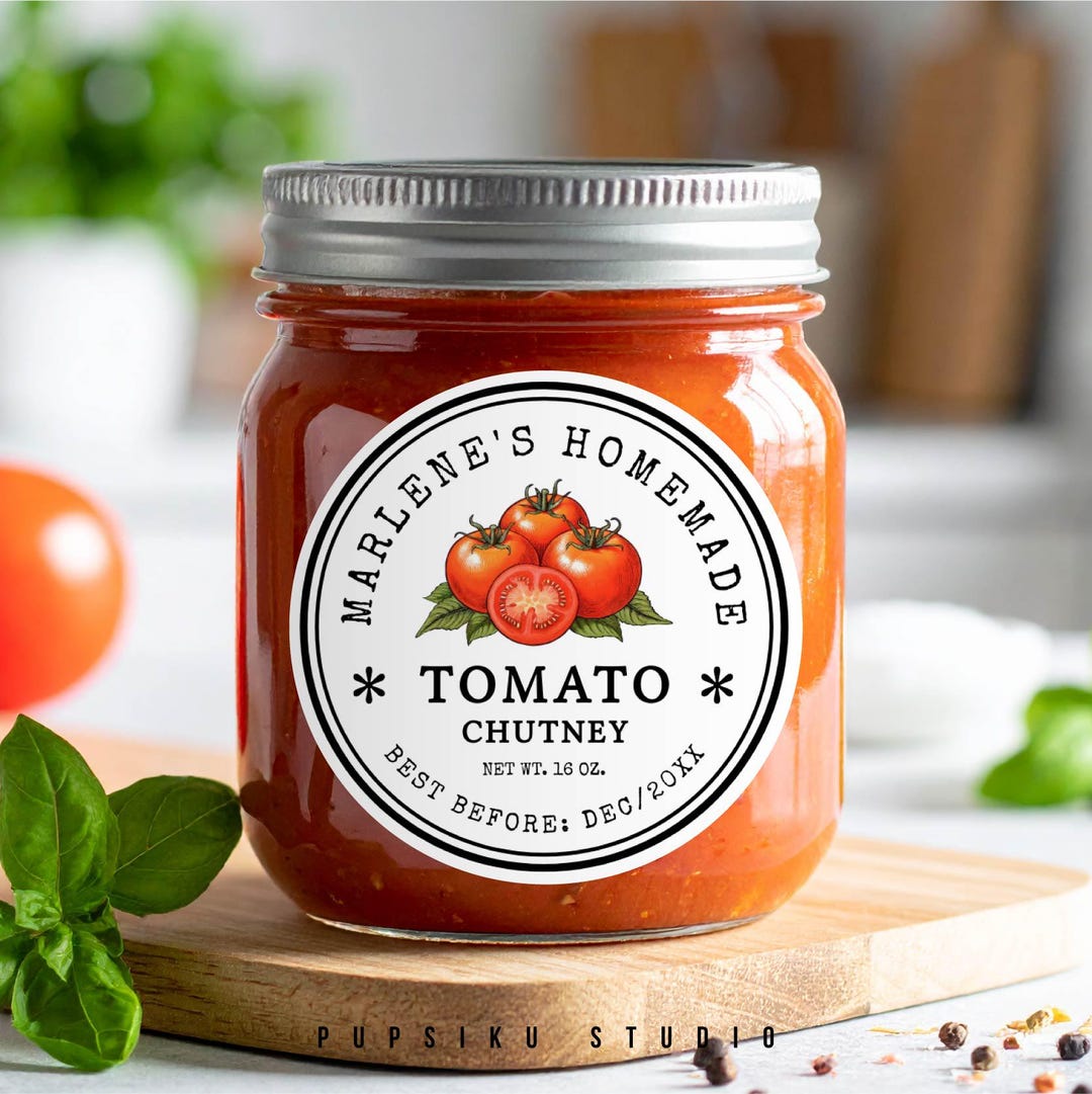 Tomato Chutney Sticker: Editable 2x2" Canning Jar Label Templates ...