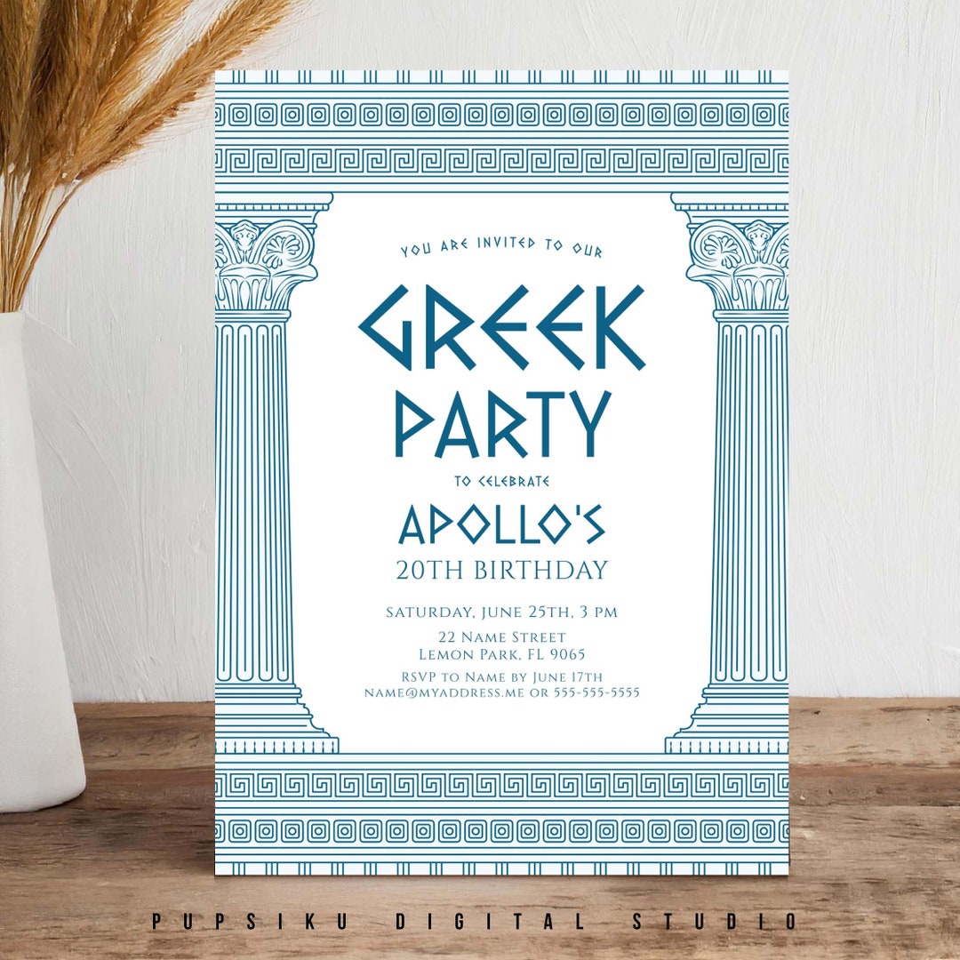 Greek Party Invitation: Editable Toga Theme (custom Colors, Digital ...
