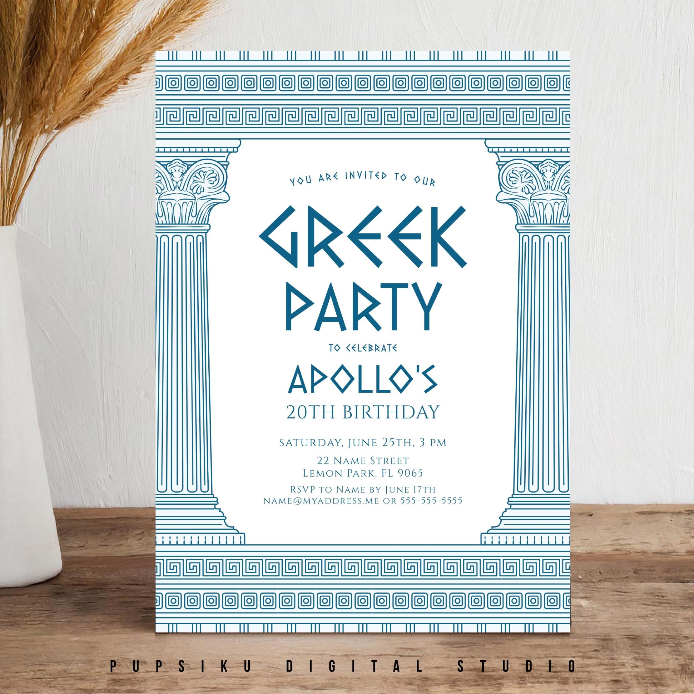 CUSTOM COLORS Greek Party Invitation, 5x7 Editable Card, Toga Birthday ...