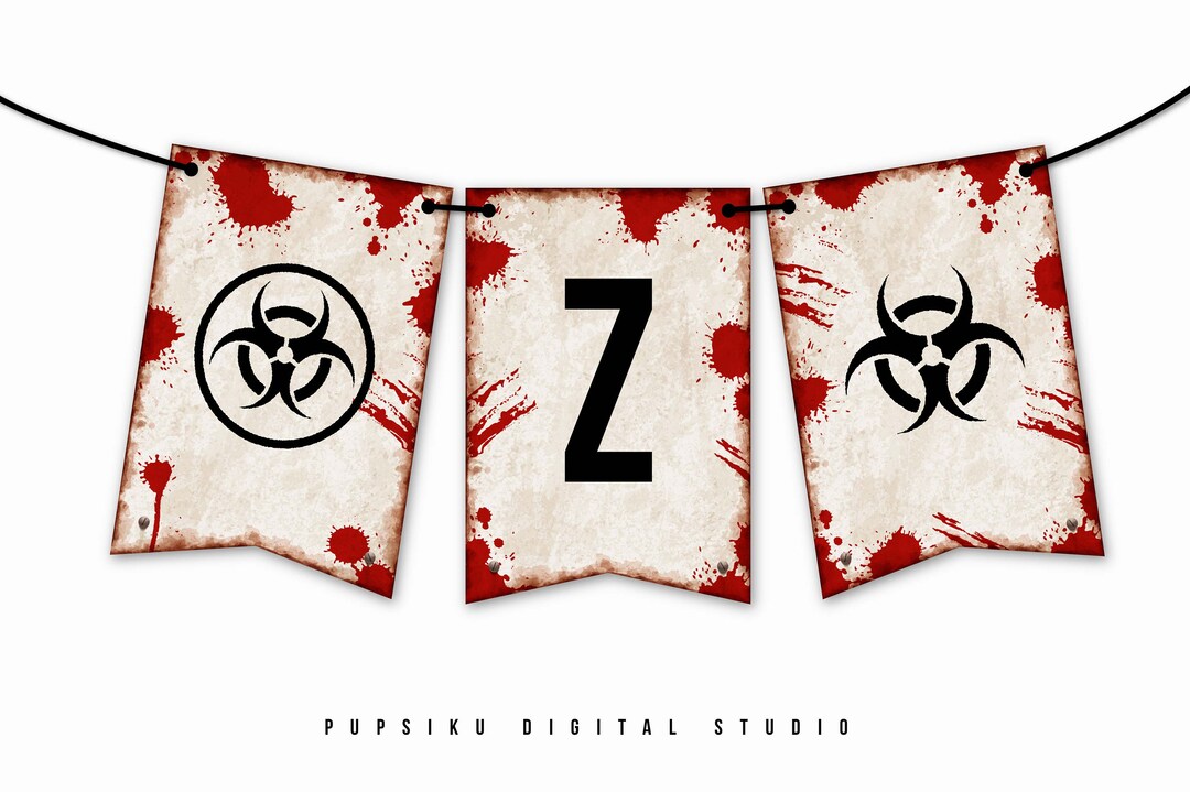 Zombie Flag Banner With Blood and Biohazard Symbols, 5x7 Editable ...