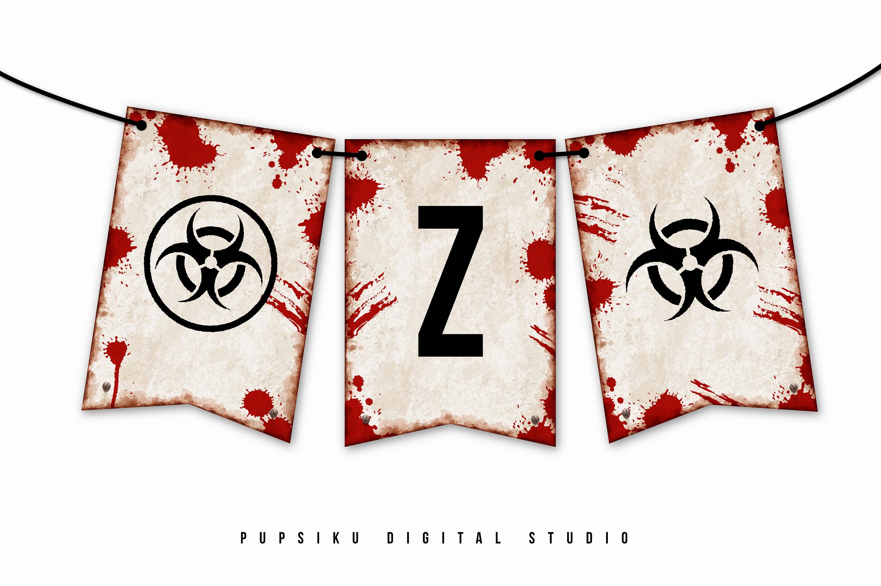 Zombie Flag Banner With Blood and Biohazard Symbols, 5x7 Editable ...