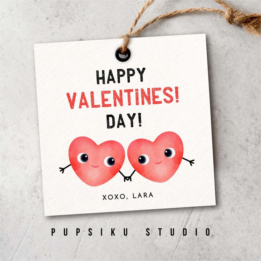 Valentine Gift Tag With Cute Hearts, Editable 3x3 Square Stickers ...