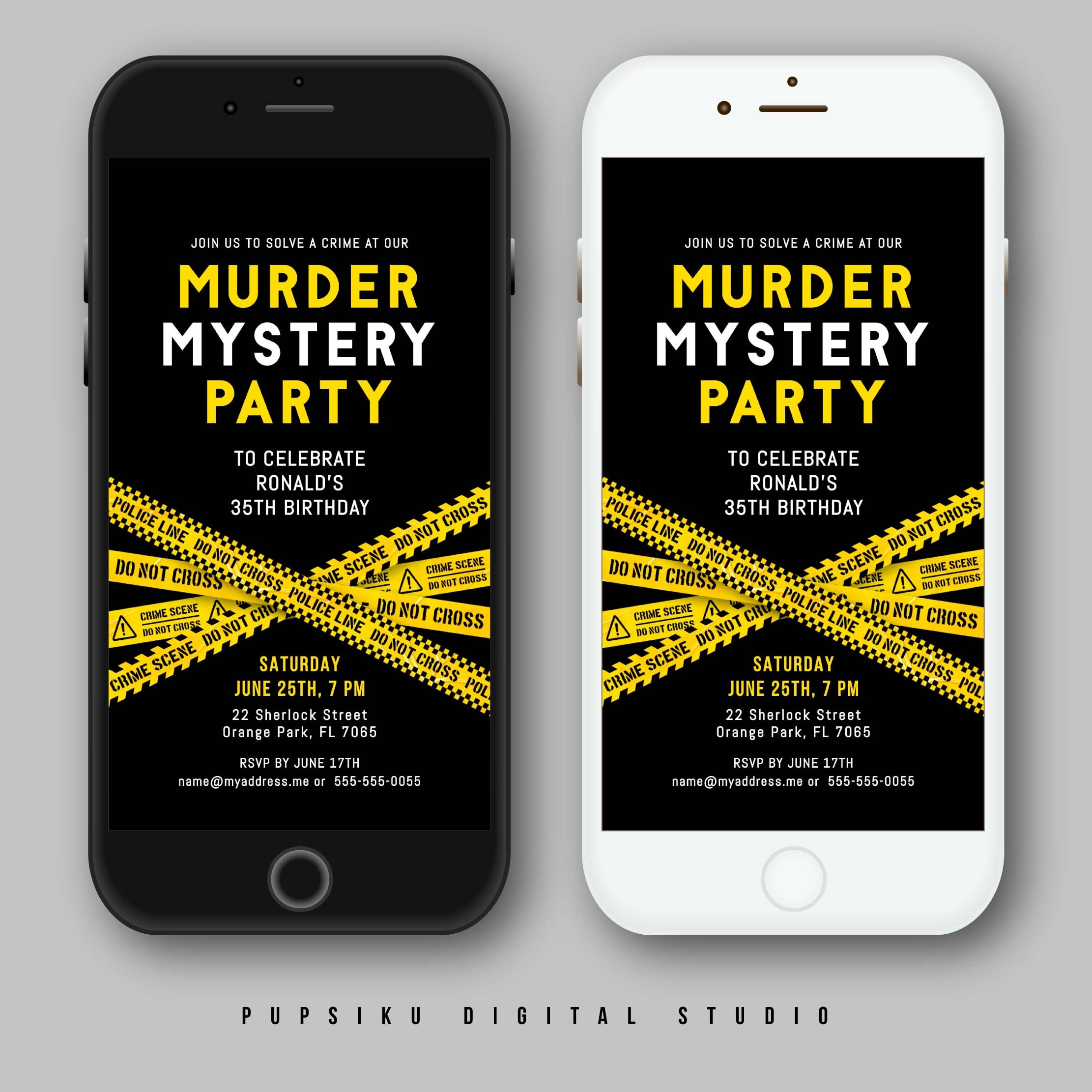 Murder Mystery Editable Birthday Party Electronic Invitation, Detective ...