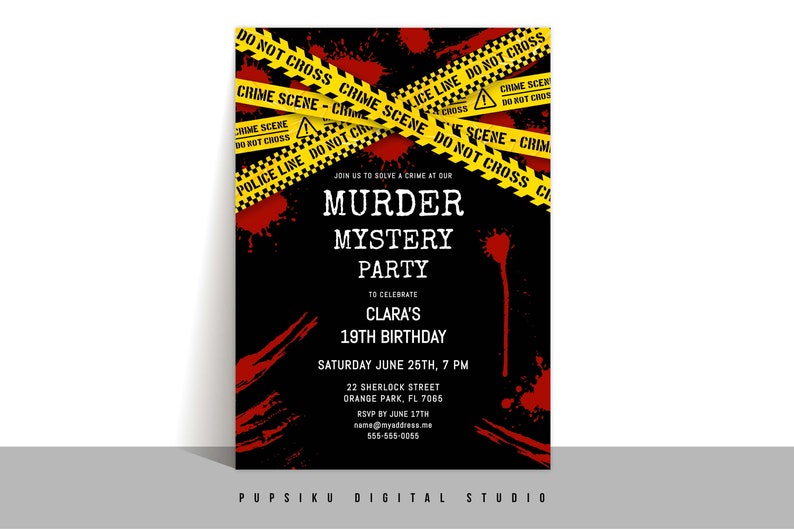 Murder Mystery Dinner Party Invitation, Detective or Police Crime Scene ...