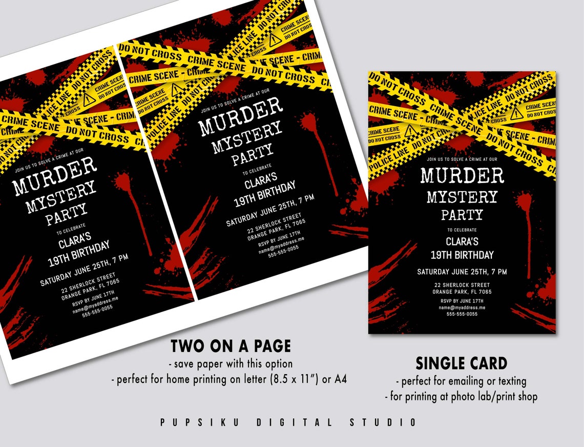 Murder Mystery Dinner Party Invitation, Detective or Police Crime Scene ...