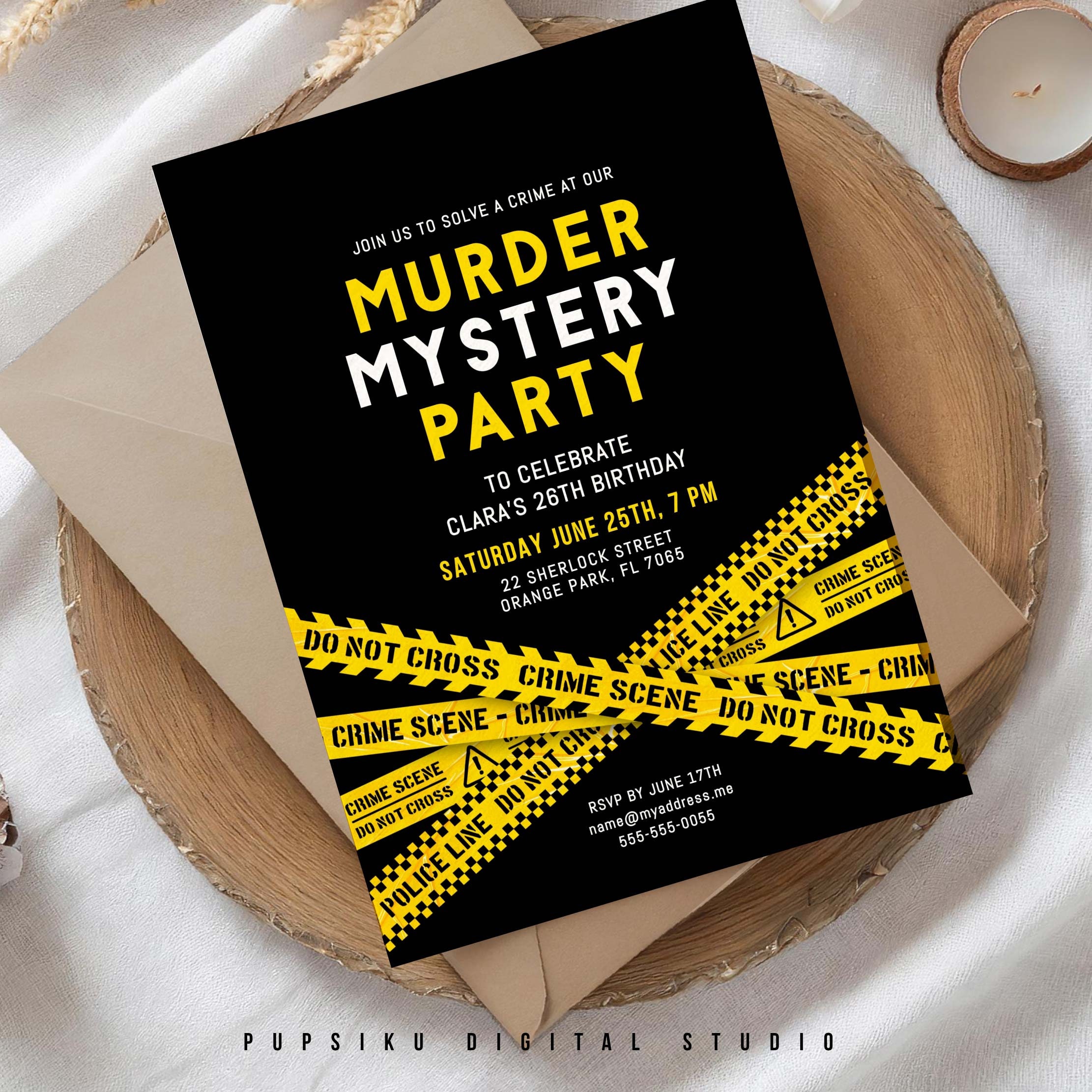 Murder Mystery Birthday Party Invitation, Editable 5x7" Card, PRINTABLE ...